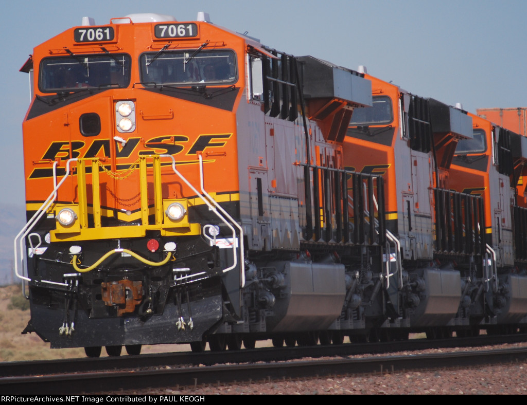 BNSF 7061 with BNSF 7060 and BNSF 7058 behind Her Lead the Q CHI-LAC.